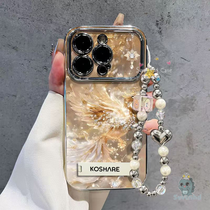 Gold Phoenix ปลอก + เชือกเส้นเล็กสําหรับ iPhone 11 16 7 8 6 6s Plus 15 ...