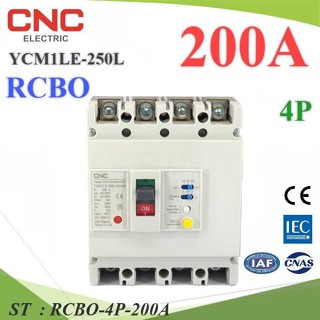200A 4P RCBO AC Residual Current Circuit Breaker with Overcurrent Protection CNC YCM1LE-250L ...