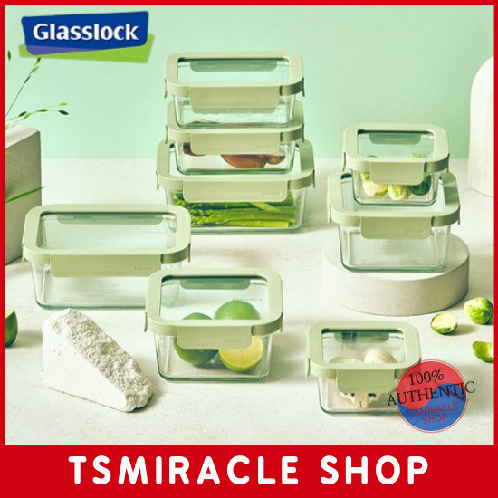 Glasslock Essential Tea Green Glass Airtight Storage Containers ...