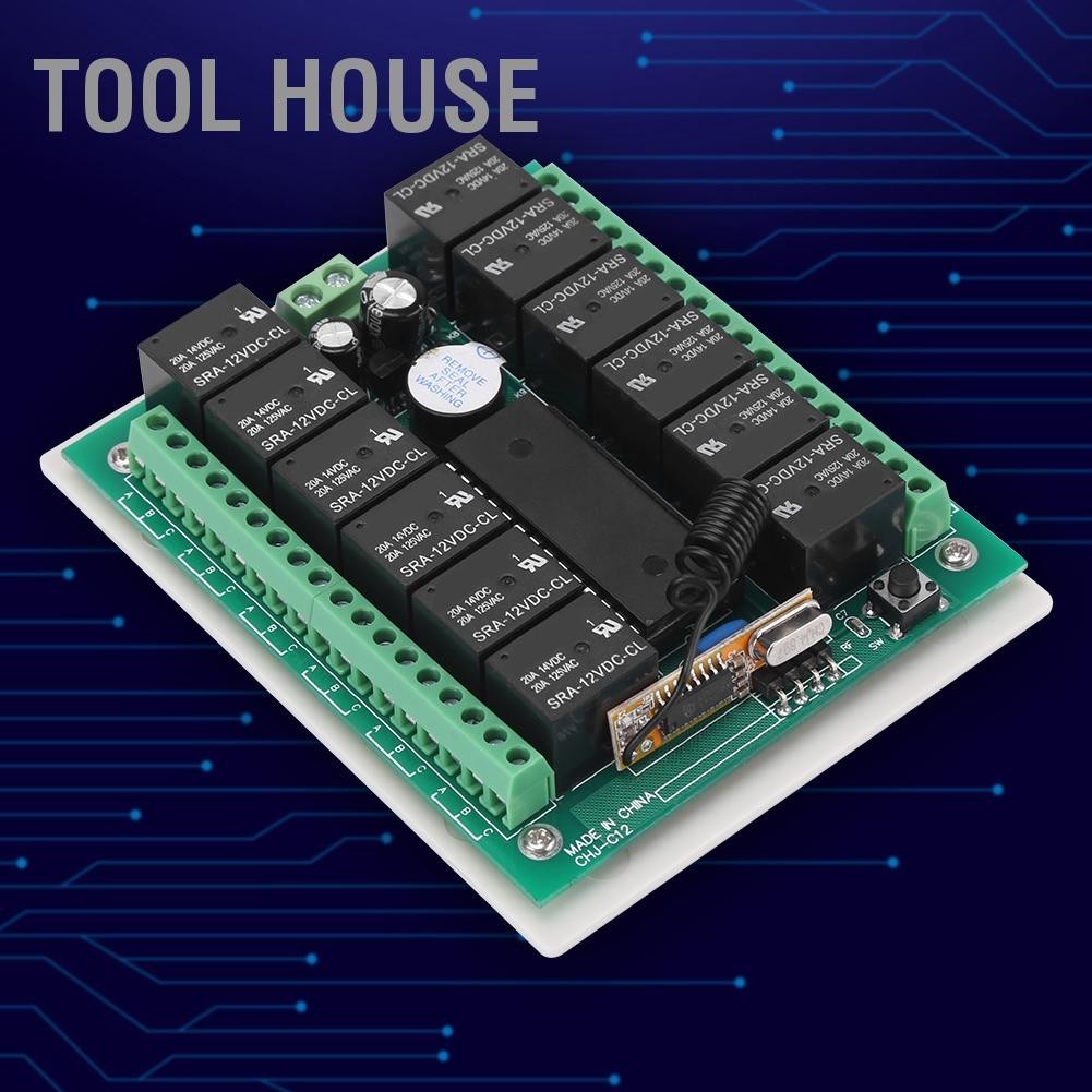 Tool House DC 12V รีเลย์ 12 ช่องรีโมทคอนโทรล RF ไร้สายสวิตช์เครื่องส่งสัญญาณและตัวรับสัญญาณ ...