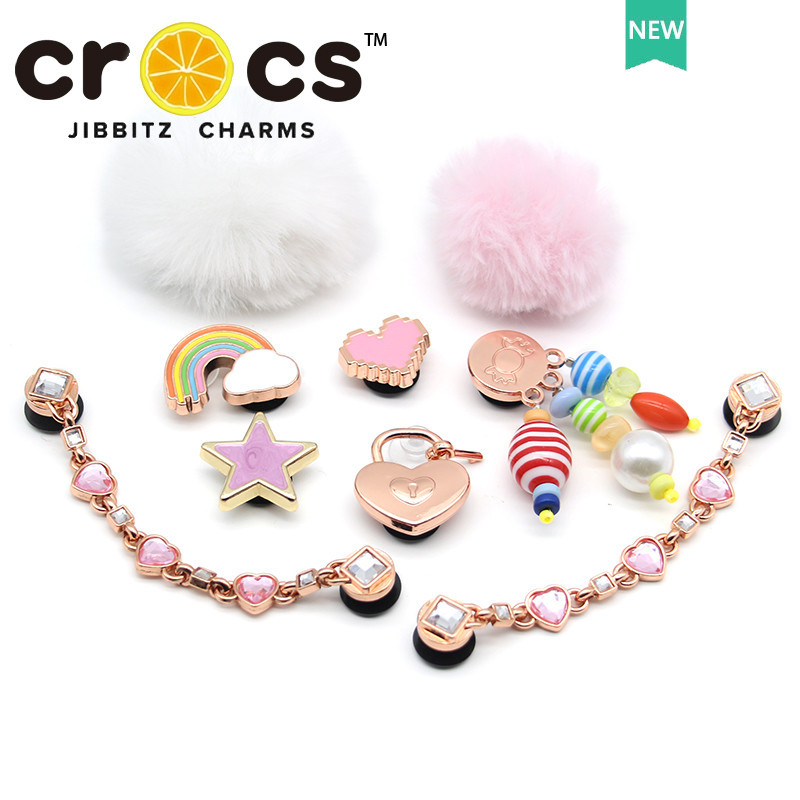 Jibbitz crocs charm หัวเข็มขัดโลหะ กระดิ่งลม สีชมพู โซ่แฟชั่น อุปกรณ์ ...