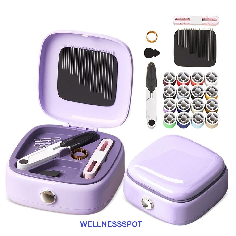 Wellnessspot ชุดกล่องเย็บผ้าขนาดเล็ก, ชุดเครื่องมือเย็บผ้ามือแม่เหล็กแบบพกพา, ด้ายพาร์ทิชัน ...