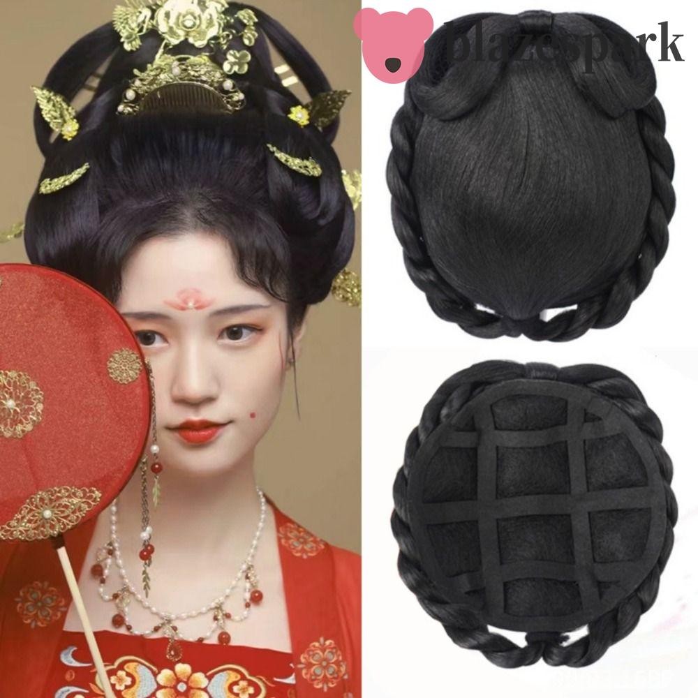 Blazespark Hanfu ขี้เกียจวิกผมกระเป๋า,ปลอมวินเทจโบราณผม Bun,เต้นรําอุปกรณ์เสริมวิกผมสังเคราะห์สี ...