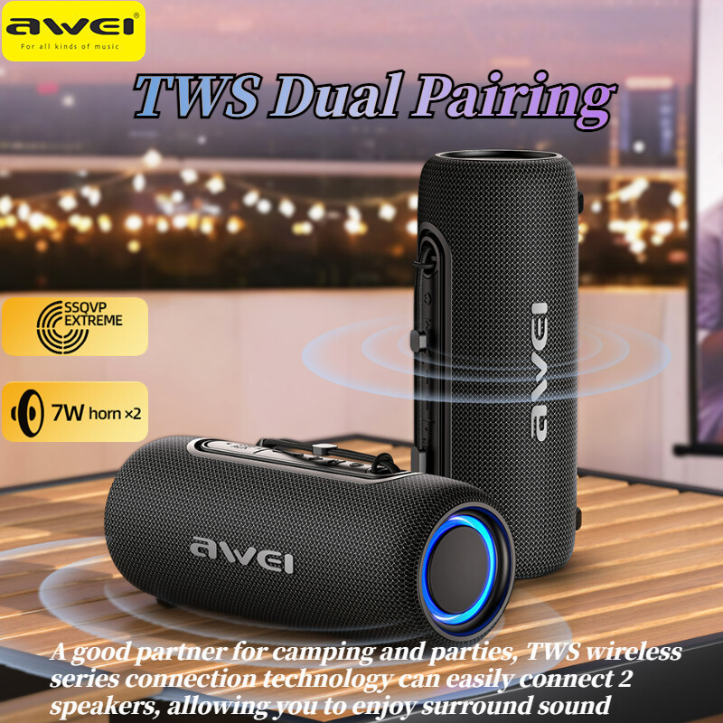 AWEI KA8 ลำโพงเสียงเบส บลูทูธไร้สาย แบบพกพา ไฟ RGB บลูทูธ V5.3 กันน้ำ ...