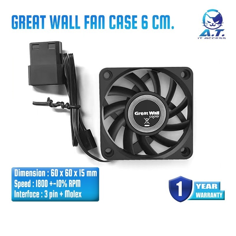 พัดลมโน๊ตบุ๊ค พัดลม เคส Great Wall Case Fan Ultra Silent 6 CM Quiet ...