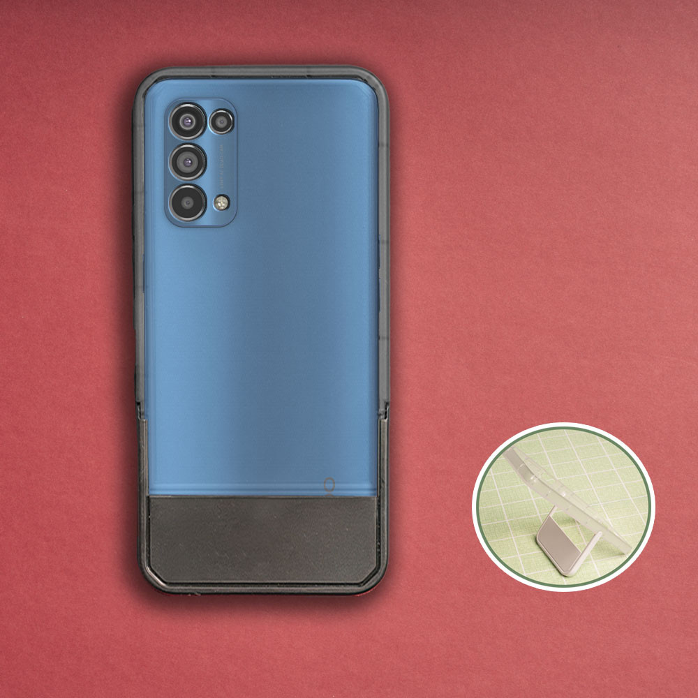 เคสโทรศัพท์มือถือแบบนิ่ม โปร่งแสง กันกระแทก พร้อมขาตั้ง สีเหลือง ดํา ...