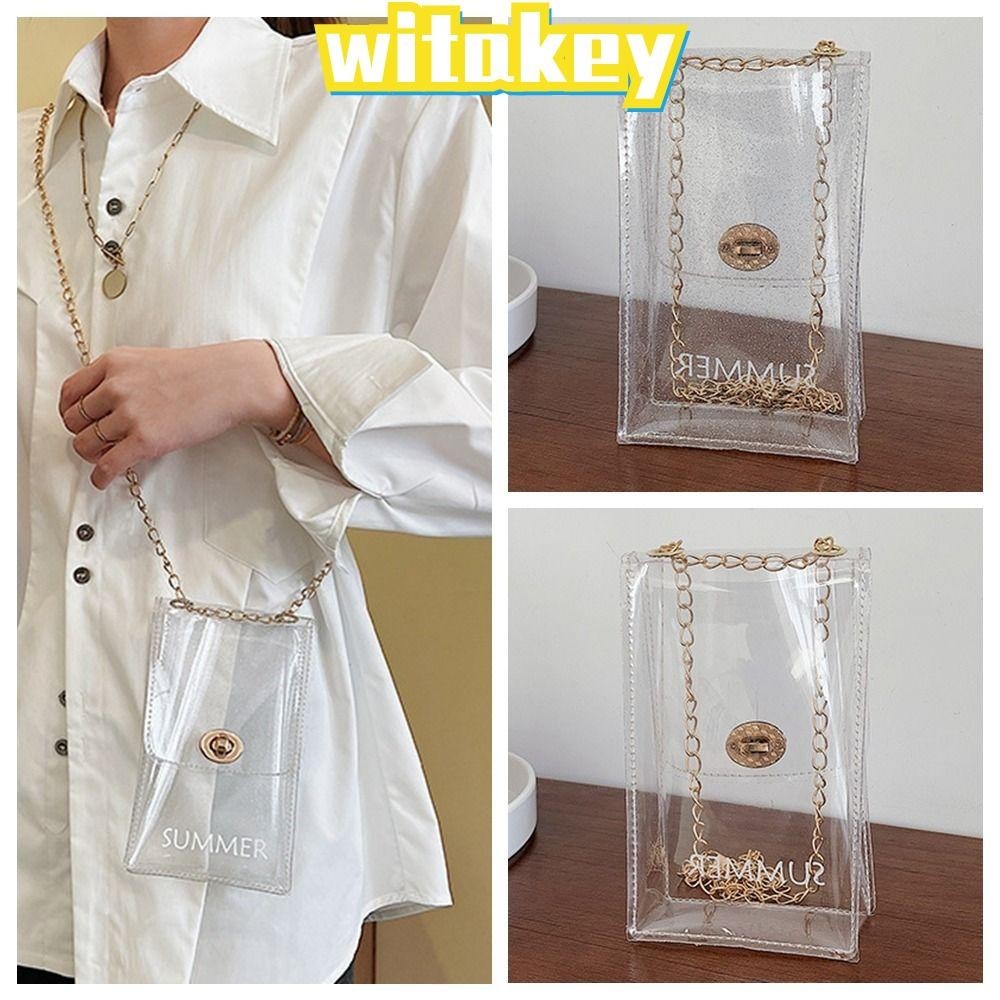 Witakey กระเป๋าสะพายไหล่ PVC ใส คุณภาพสูง แต่งสายโซ่คล้อง สําหรับผู้หญิง | Shopee Thailand