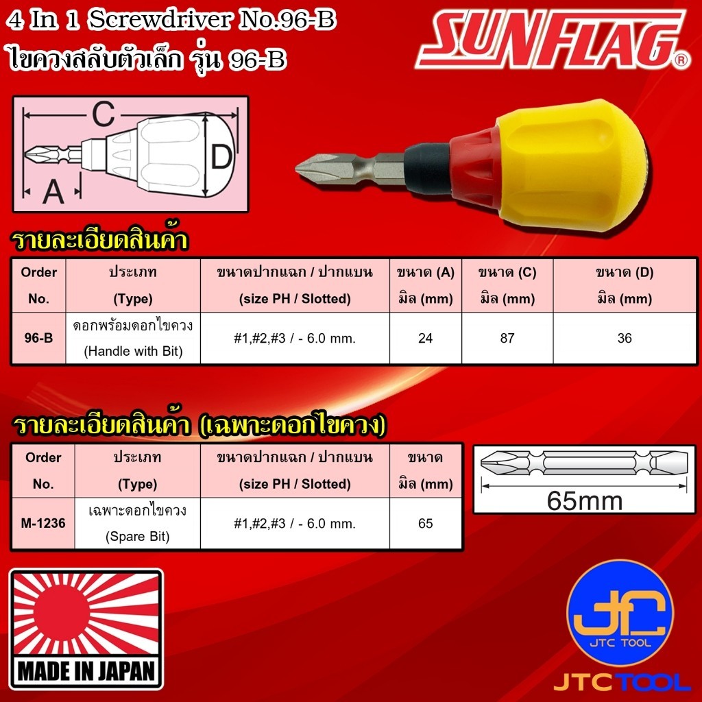 ไขควงแม่เหล็ก Sunflag ไขควงเล็กมีแม่เหล็กปากแฉกและปากแบน รุ่น 96-B - 4 IN 1 Screwdriver No.96-B ...
