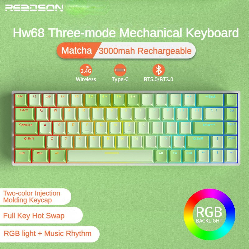 ใหม่ พร้อมส่ง HW68 RGB Matcha คีย์บอร์ดไร้สาย บลูทูธ 2.4g ไฟ RGB สาม ...