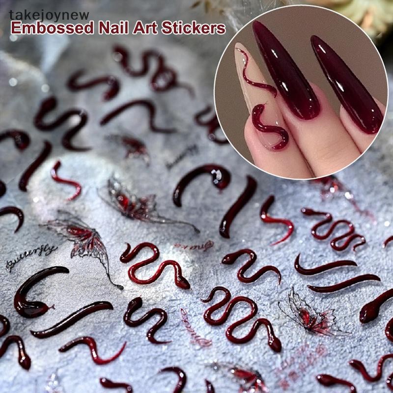 [takejoynew] Rich Little Red Snake Relief สติ๊กเกอร์ติดเล็บปีงูตกแต่ง ...