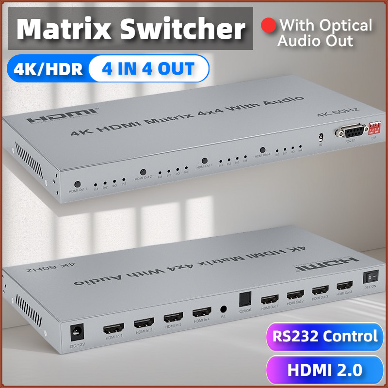 ยี่ห้อใหม่โรงงาน 4K @ 30Hz/60Hz HDR Matrix Switcher 4x4 HDMI 2.0 Matrix ...