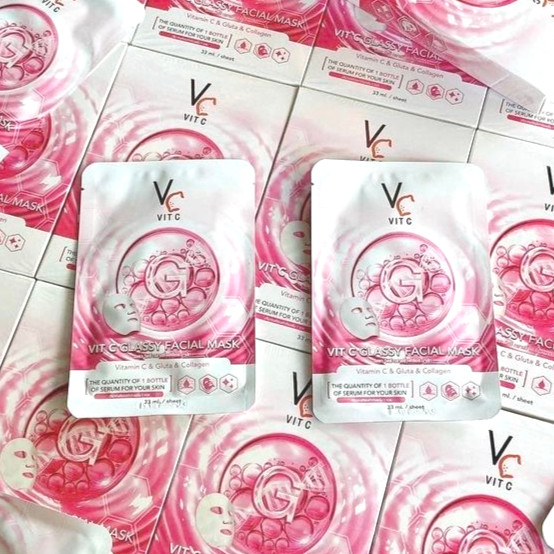 วิตซี น้องฉัตร มาส์คหน้า ใหม่!! ซองชมพู น้องฉัตร สูตรกระจ่างใส VC VITC GLASSY FACIAL MASK แบบซอง ...