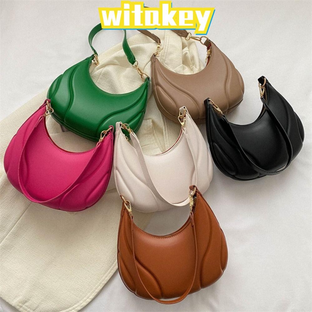 Witakey กระเป๋าใต้วงแขนกระเป๋าสะพายไหล่ความจุขนาดใหญ่สีทึบกระเป๋าถือหนัง PU หรูหราสําหรับเด็ก ...