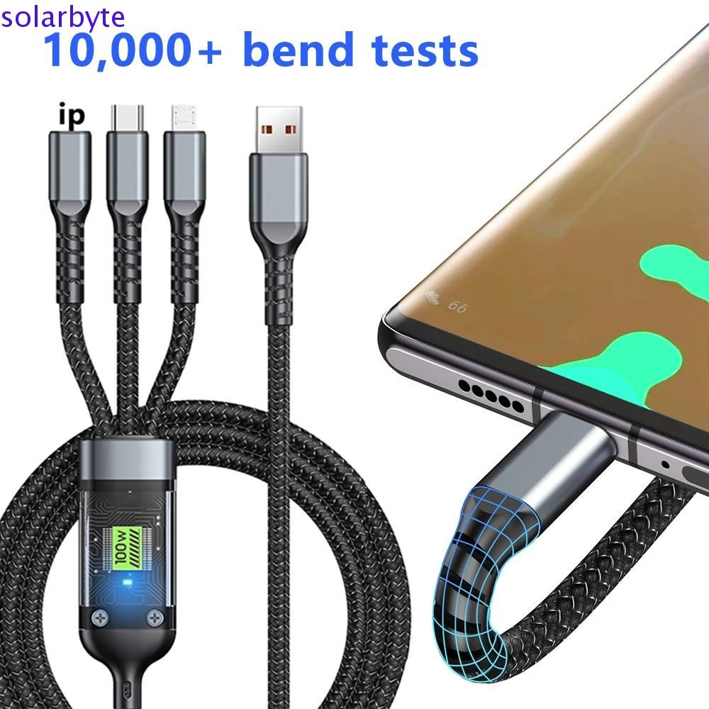 Solarbyte สายชาร์จเร็ว 3 in 1, 100W 5A 3-in-1 3 in 1 สายชาร์จ, สายชาร์จลวดหลายอินเทอร์เฟซ USB ...