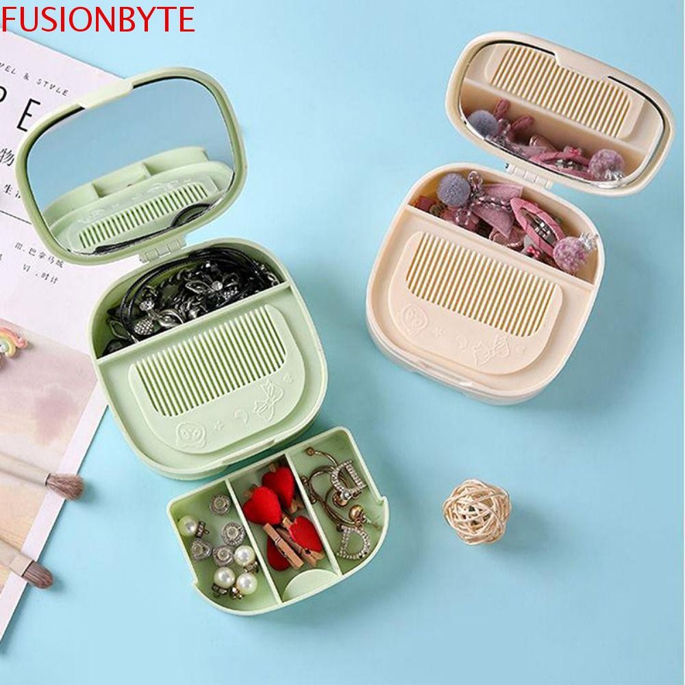 Fusionbyte กล่องเก็บกิ๊บติดผมพร้อมกระจกพับเดสก์ท็อปกระจกแต่งหน้าแบบพกพาขนาดเล็กหลายชั้นกล่องเก็บ ...