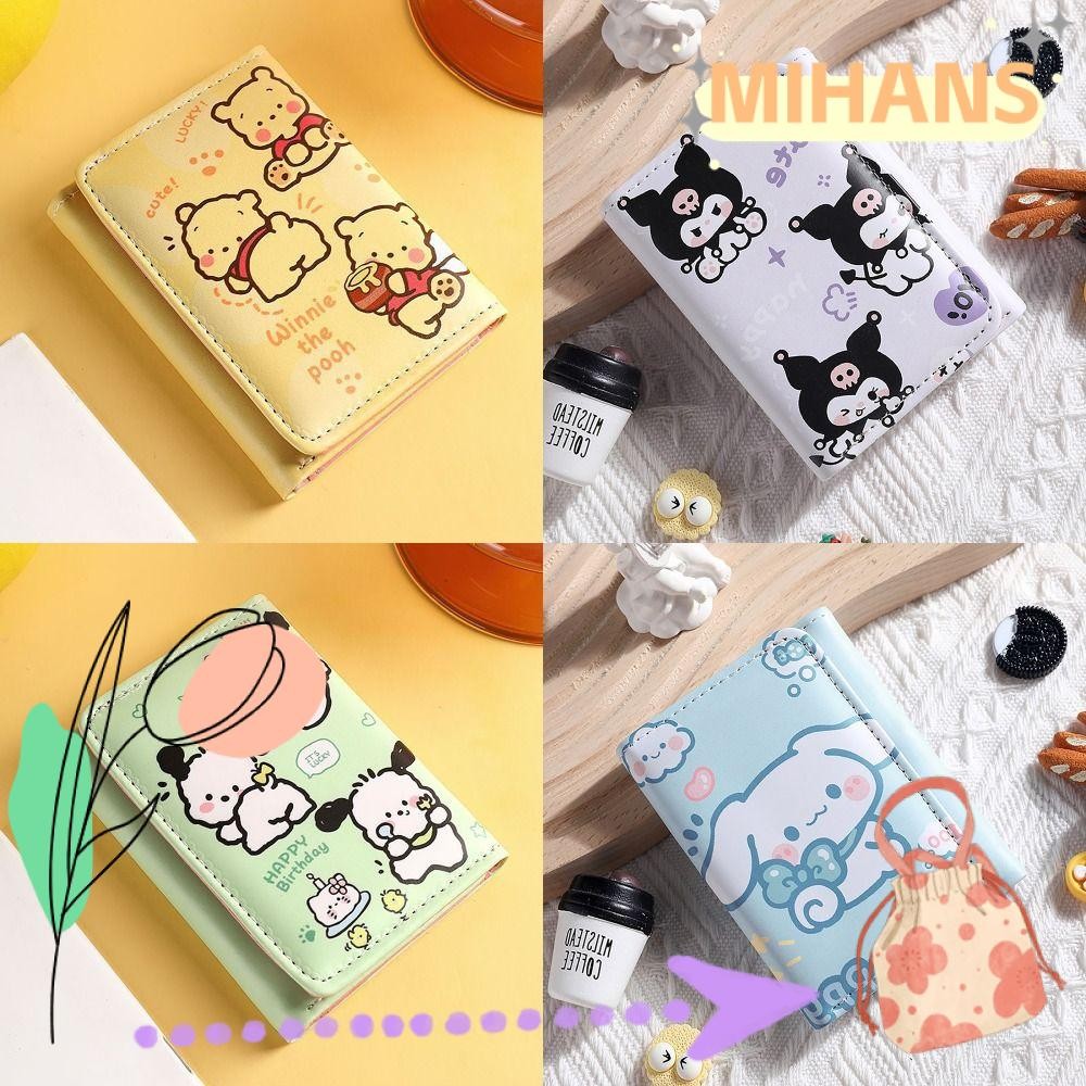 Mih บัตรเครดิต Holoder, INS สไตล์ 3 พับ SANRIO กระเป๋าใส่เหรียญเงิน, Simple Pooh Bear Kuromi ...