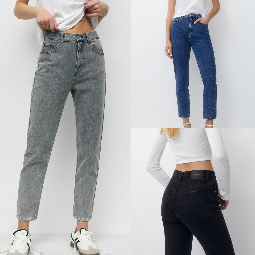 Pull&Bear กางเกงยีนส์ ทรงมัม Basic Mom Jeans แท้ *งานตัดป้าย* | Shopee Thailand
