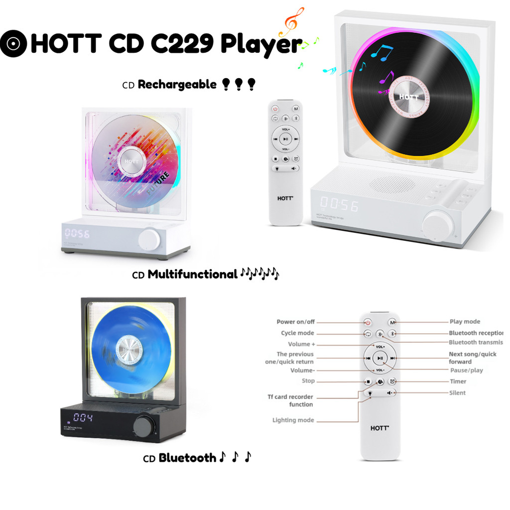 【Spot】 HOTT Retro CD Player แฟชั่นเครื่องประดับชุดของขวัญ CD Player ...