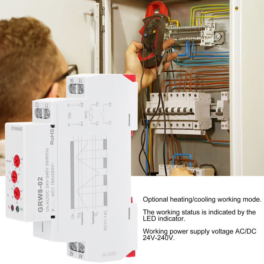 SN5 การติดตั้งราง DIN รีเลย์ควบคุมอุณหภูมิพร้อมโพรบทดสอบ GRW8-02 AC/DC 24V-240V | Shopee Thailand