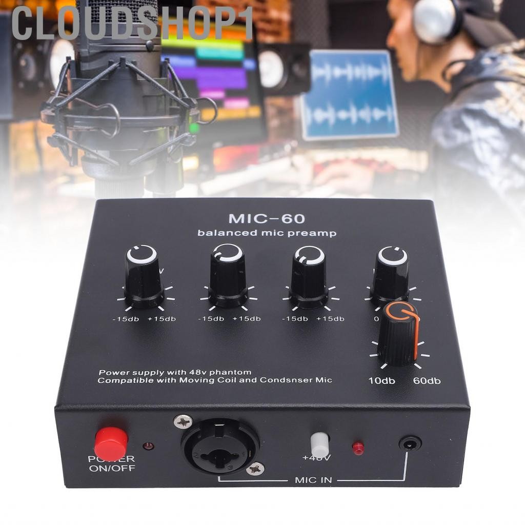 Cloudshop1 Microphone Preamp Sound Booster ที่มี 3 อินพุต 60dB Gain 48V ...