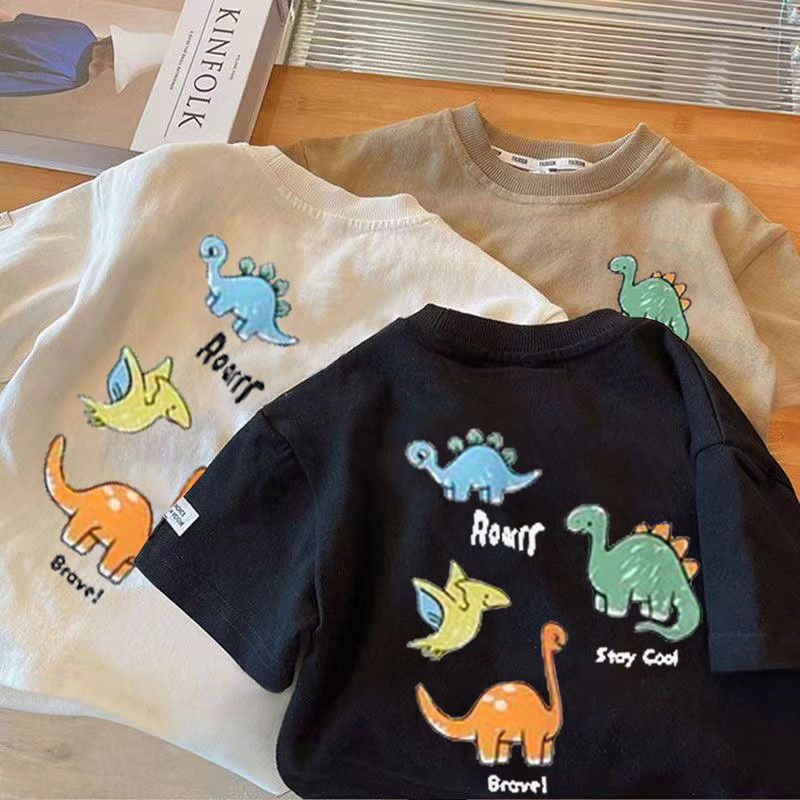 (จัดส่งตลอด 24 ชั่วโมง) (10-37kg) เสื้อยืดแขนสั้นผ้าฝ้าย 100% การ์ตูนไดโนเสาร์พิมพ์ Boy Top ...