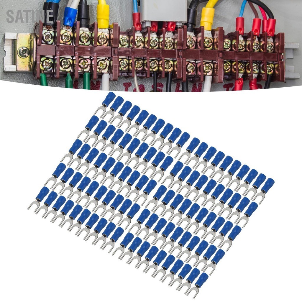 SaTine 100pcs Fork Connector Blue Stableการนำไฟฟ้า 19Aปลอดภัยฉนวน ...