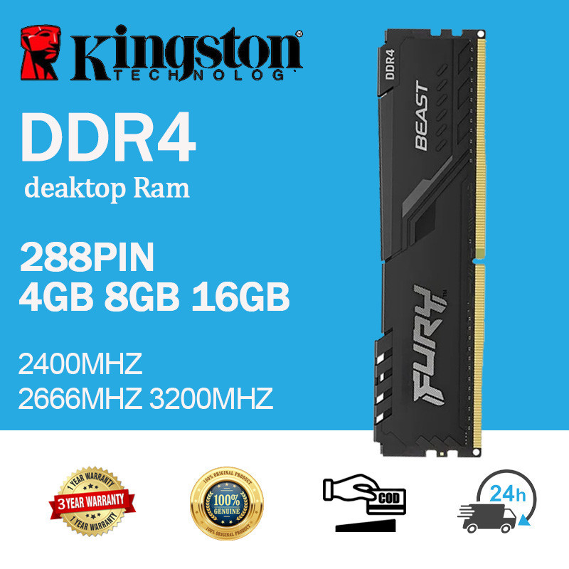 Kingston HyperX FURY แรมหน่วยความจําเกม DDR4 4GB 8GB 16GB 2400 2666 3200 DIMM | Shopee Thailand