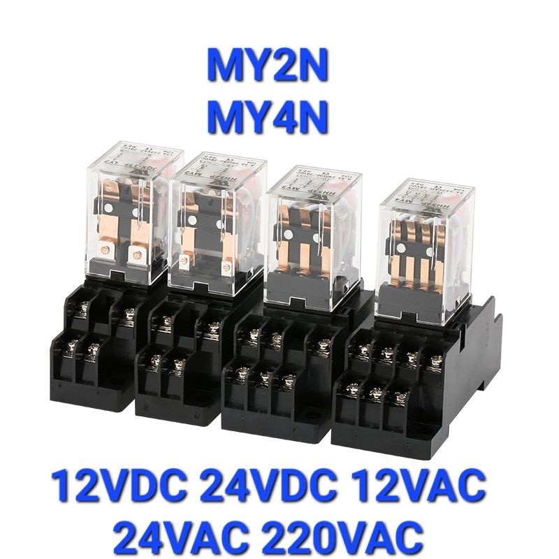 ราคาต่อชุด Relay+Socket MY2N MY4N 12vdc 24vdc 220vac 12vac 24va my2 my4 ...