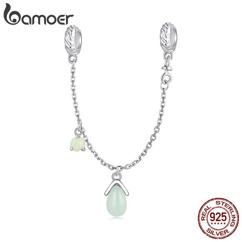 Bamoer 925 Sterling Sliver Safety Chain SiliconeImpressions of Monet DIY สําหรับสร้อยข้อมือ ...