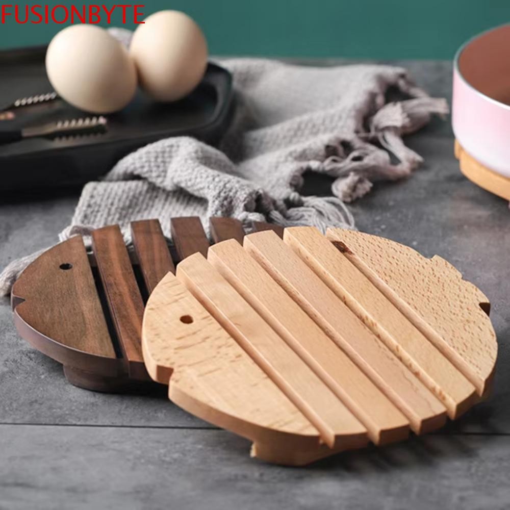 Fusionbyte แผ่นรองโต๊ะ, ที่รองแก้วรูปปลาเรียบง่ายแบบพกพา, ไม้เนื้อแข็งสร้างสรรค์เรียบสัมผัสสบาย ...