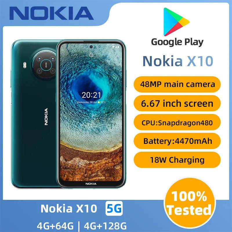 Nokia x10 5G SmartPhone CPU Qualcomm Snapdragon 480 ความจุแบตเตอรี่ 4470mAh 48MP Cameraused ...