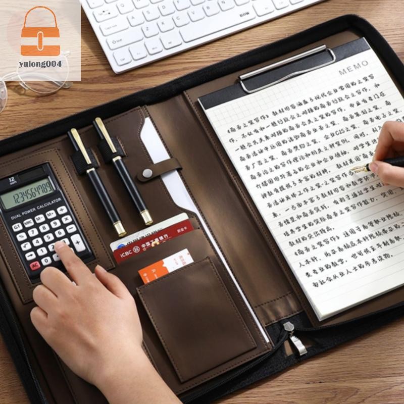 [PE] มัลติฟังก์ชั่น A4/A5 PU หนัง Portfolio สําหรับเอกสารกระเป๋าซิปพร้อมเครื่องคิดเลขปากกา Man ...