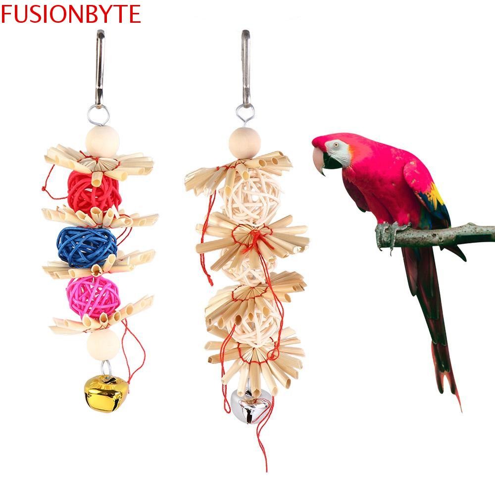 Fusionbyte นกแก้วเคี้ยวของเล่น,พร้อมกระดิ่งลูกหวายนกกรามสตริง,อุปกรณ์นกแขวนไม้ที่มีสีสันนกแก้วนก ...