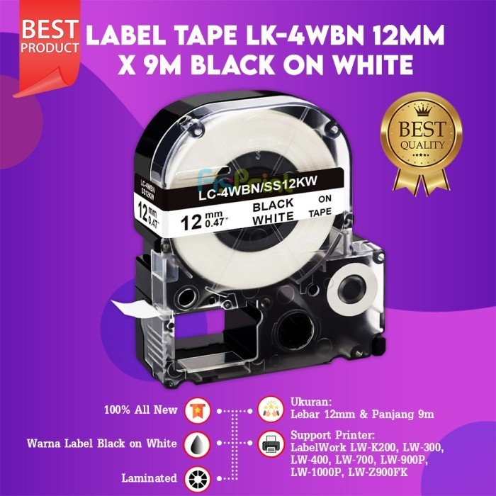 เทปฉลากที ่ เข ้ ากันได ้ ลามิเนตสีดําบนสีขาว LK 4WBN 5WBN 6WBN 7WBN ...