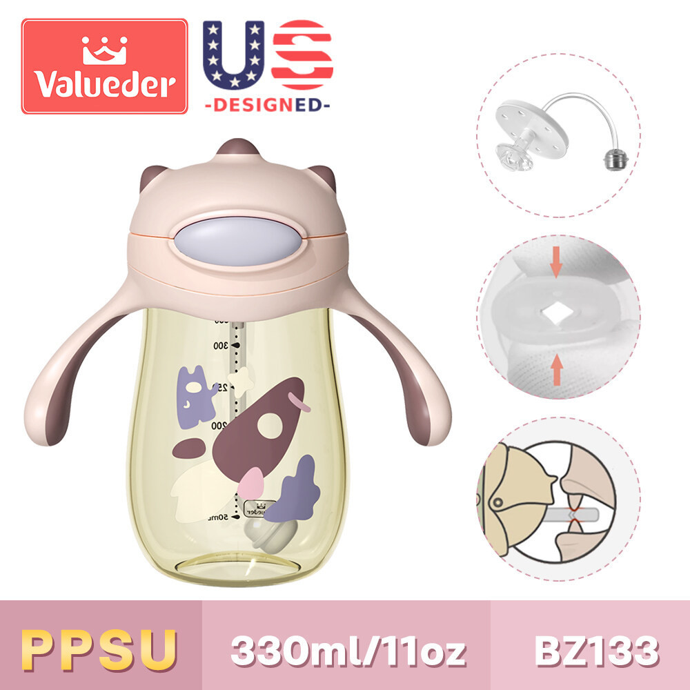 valueder แก้วหัดดูดเด็ก PPSU ทนความร้อน BPA Free หลอดดูดไม่ดูดไม่ไหล นอนดูดได้ ขวดน้ำเด็ก ความจุ ...
