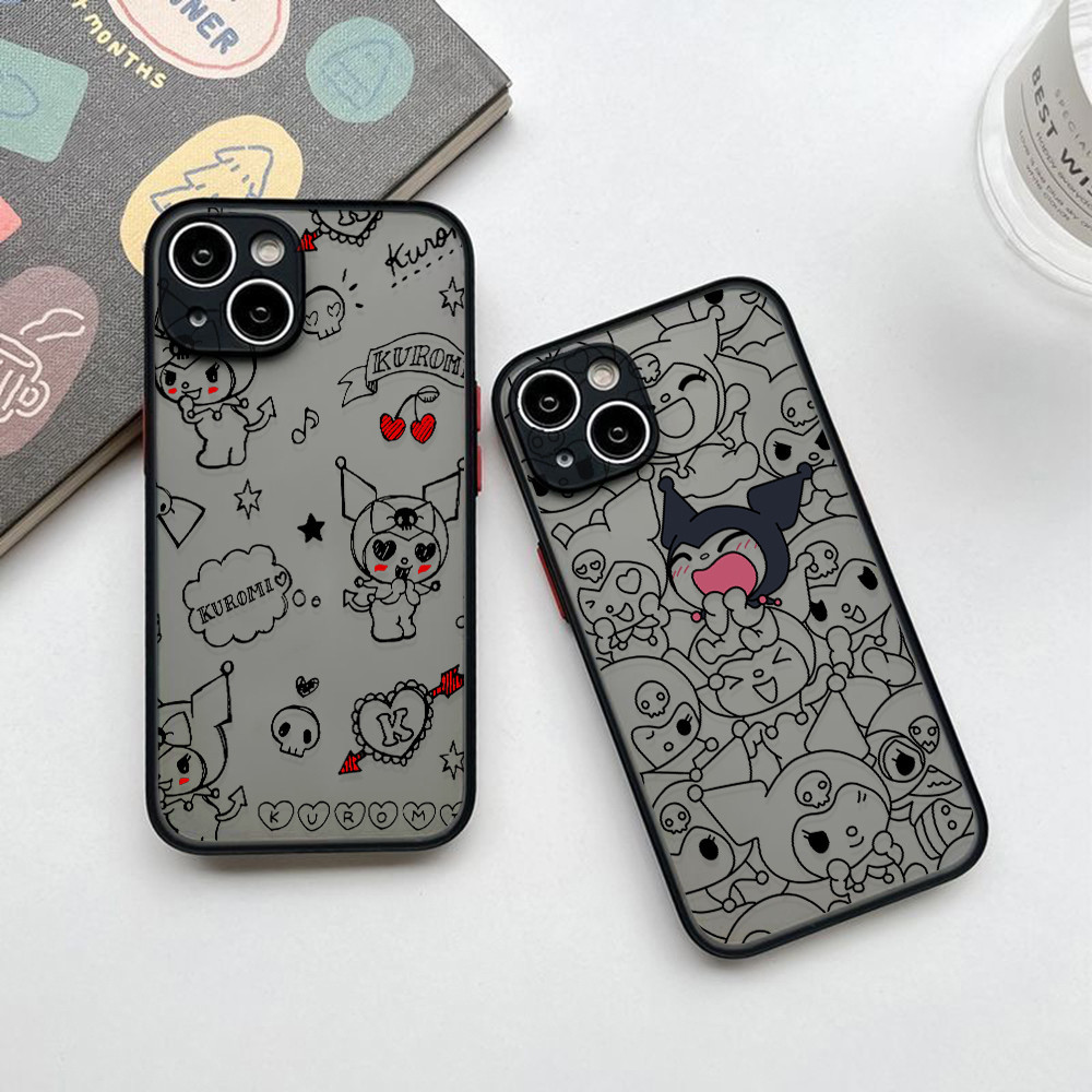 เคสโทรศัพท์มือถือแบบแข็ง โปร่งแสง ผิวด้าน ลายเส้นคุโรมิน่ารัก สีดําด้าน ...