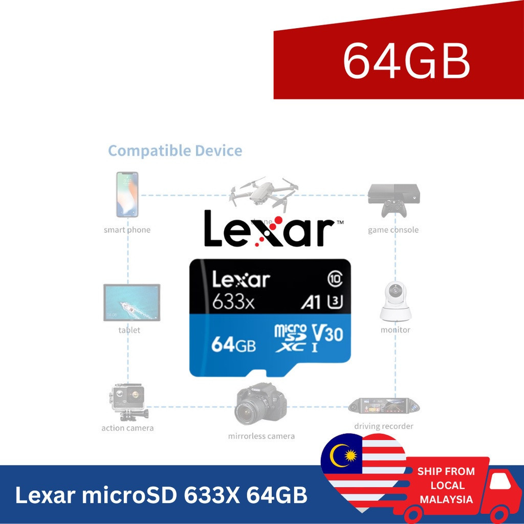 การ์ดหน่วยความจํา DACD Lexar 64GB ประสิทธิภาพสูง 633x microSDHC Class 10 V10 A1 ไม่มีอะแดปเตอร์ ...