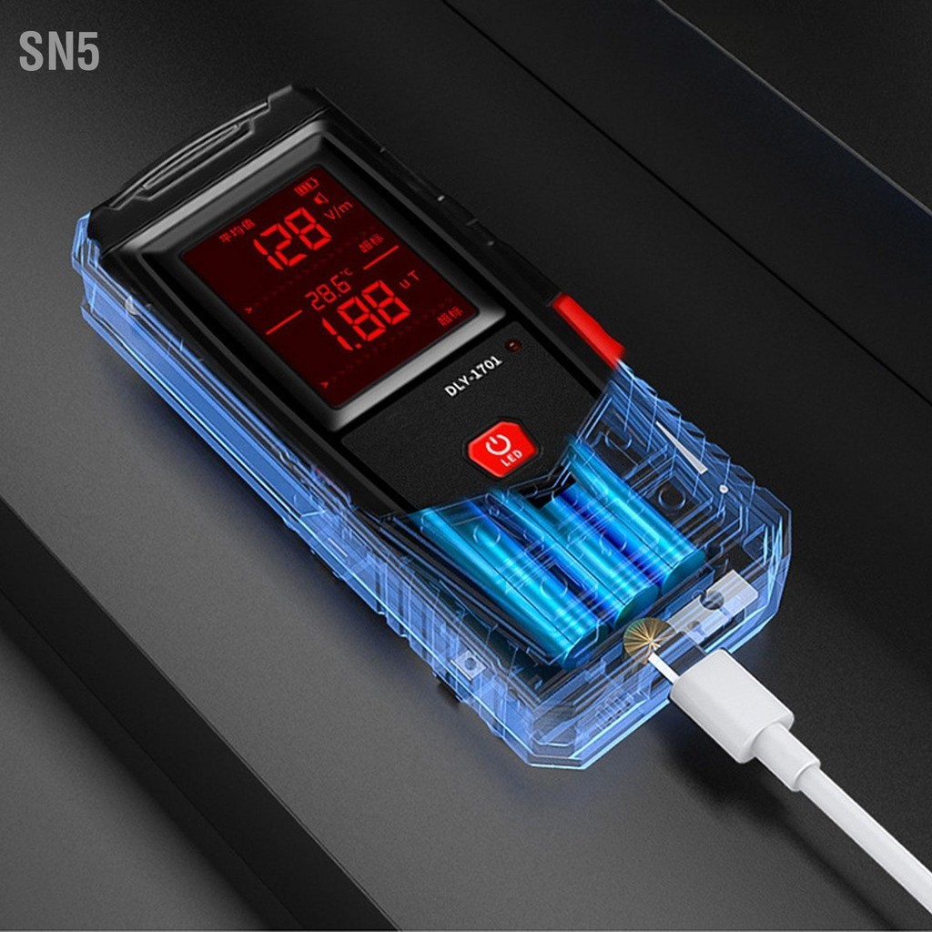 SN5 EMF Meter เซ็นเซอร์ความแม่นยำสูง USB ชาร์จแบบพกพาเครื่องตรวจจับรังสีสนามแม่เหล็กไฟฟ้า ...