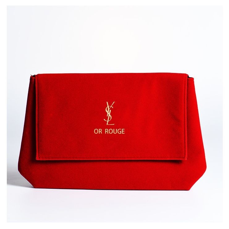 YSL Saint Laurent Hidden Gold Cosmetic Bag Travel Bag Red Authentic ...