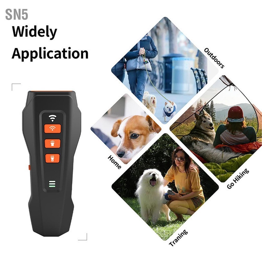 SN5 เทรนเนอร์สุนัขอัลตราโซนิคพร้อมไฟฉาย LED Barking Control Deterrent อุปกรณ์พฤติกรรมไม่ดี ...