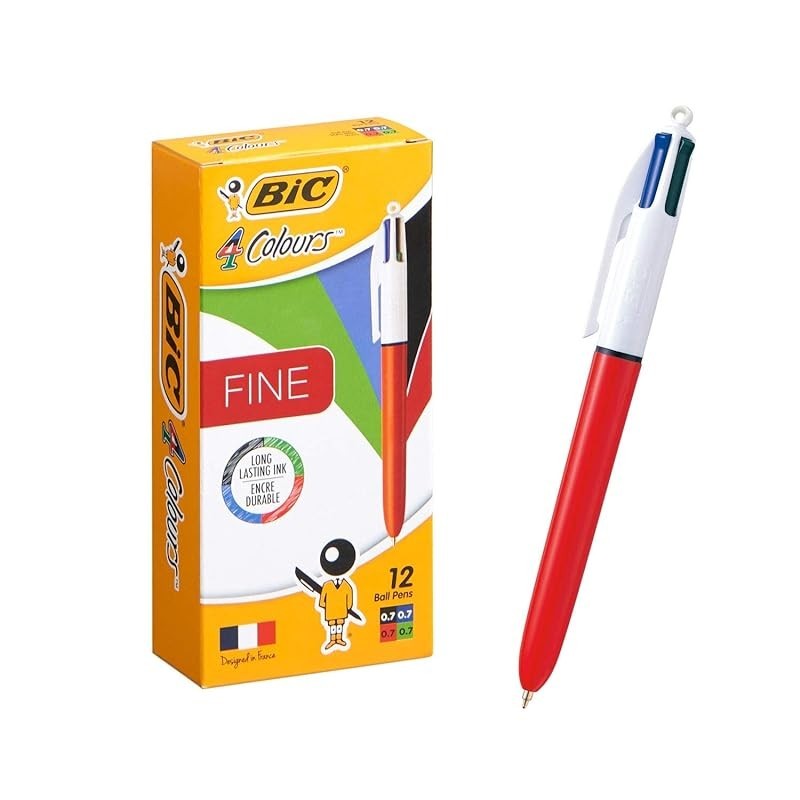 Bic 4-Color Ballpoint Pen, Multi-Colored, Orange Barrel, 0.7mm, Pack of ...