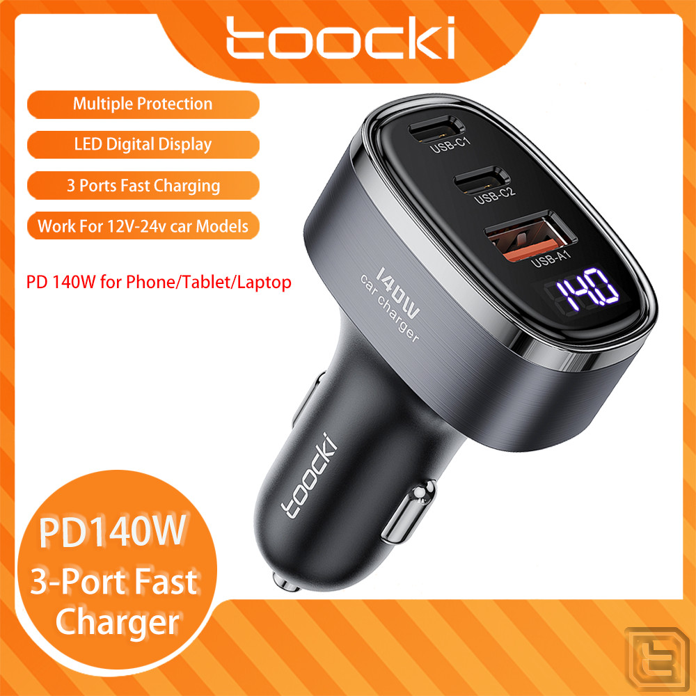 Toocki PD 140W ที่ชาร์จในรถยนต์ 3 พอร์ต USB C ชาร์จเร็ว PD45W QC3.0 ...