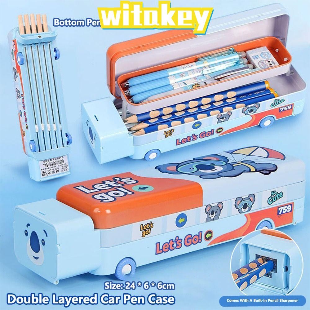 ดินสอ WITAKEY , กล่องปากกาความจุขนาดใหญ่สามชั้นอเนกประสงค์, ของขวัญกระเป๋าปากกาโลหะรูปทรงรถ ...