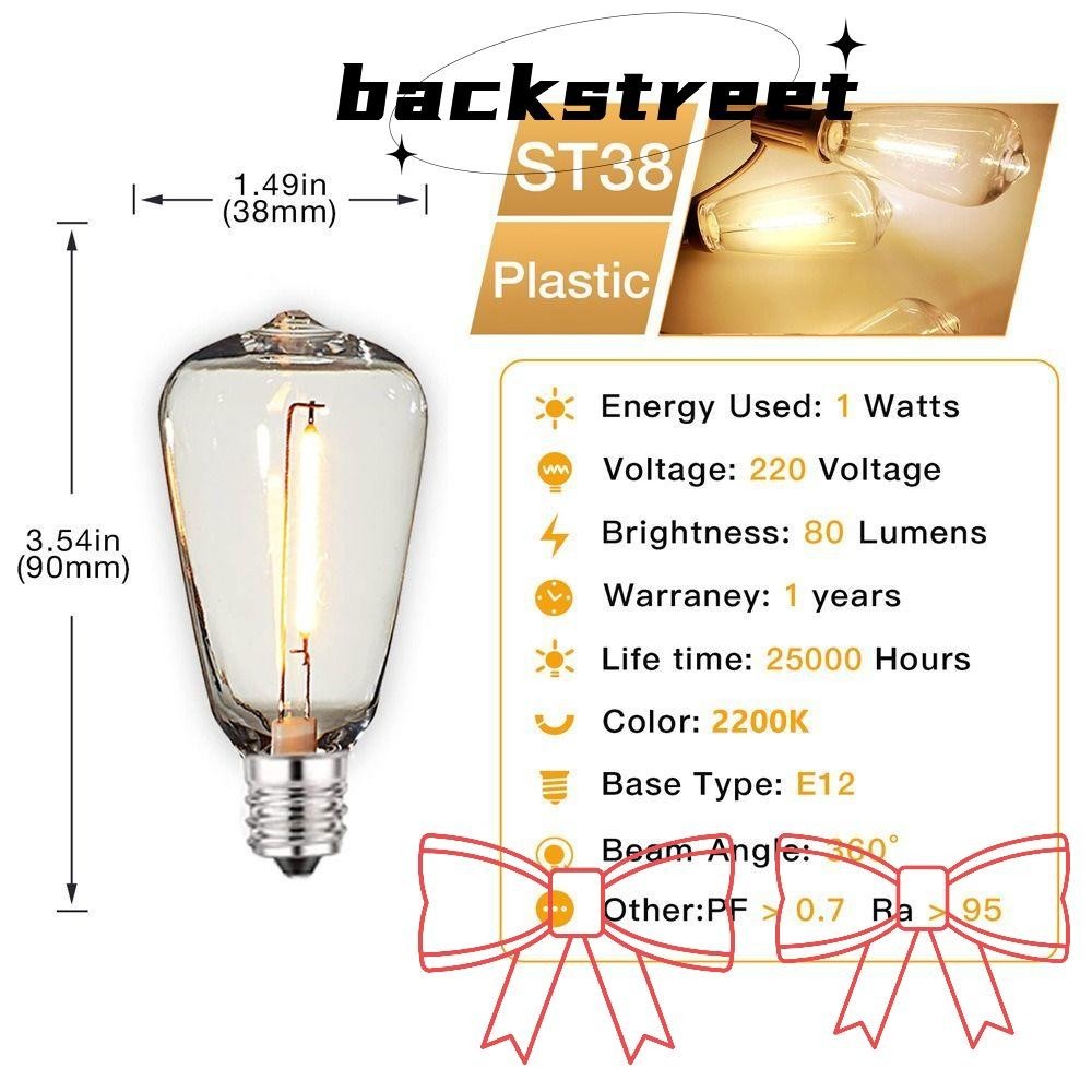 Backstreet ST38 หลอดไฟ LED หลอดไฟคริสตัล 1W ร้อน E12 สีเหลืองอบอุ่น 2200K หลอดไฟ LED 2200K แสงว ...