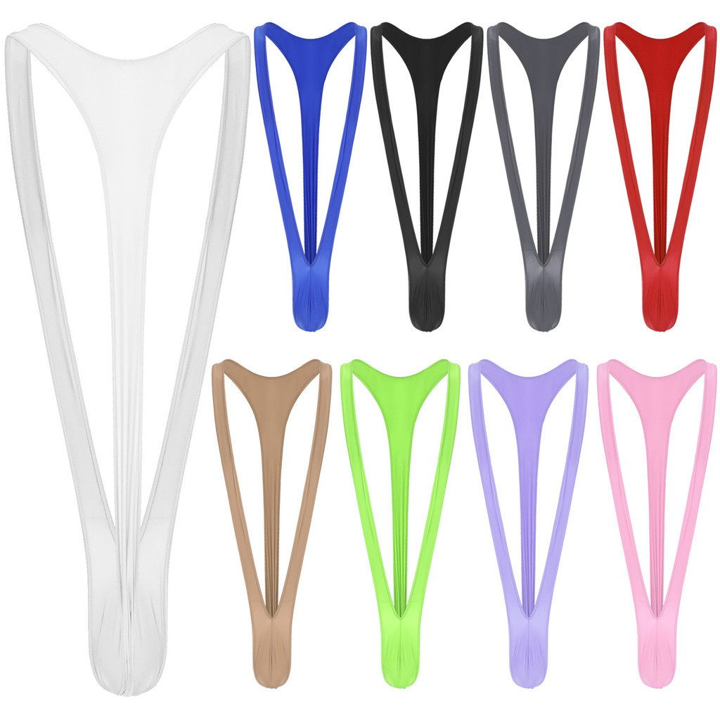 Yeahdor Mens Glossy Mankini ชุดว่ายน้ําชุดว่ายน้ํา Bulge Pouch Thong V ...