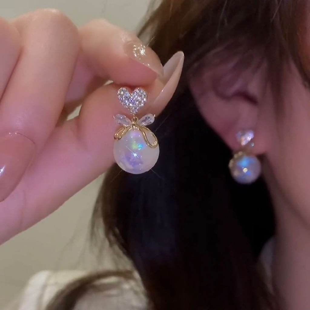 Mermaid Pearl Bow ต่างหูหญิง 2024 สไตล์ใหม่ Niche Design Zircon ต่างหู ...
