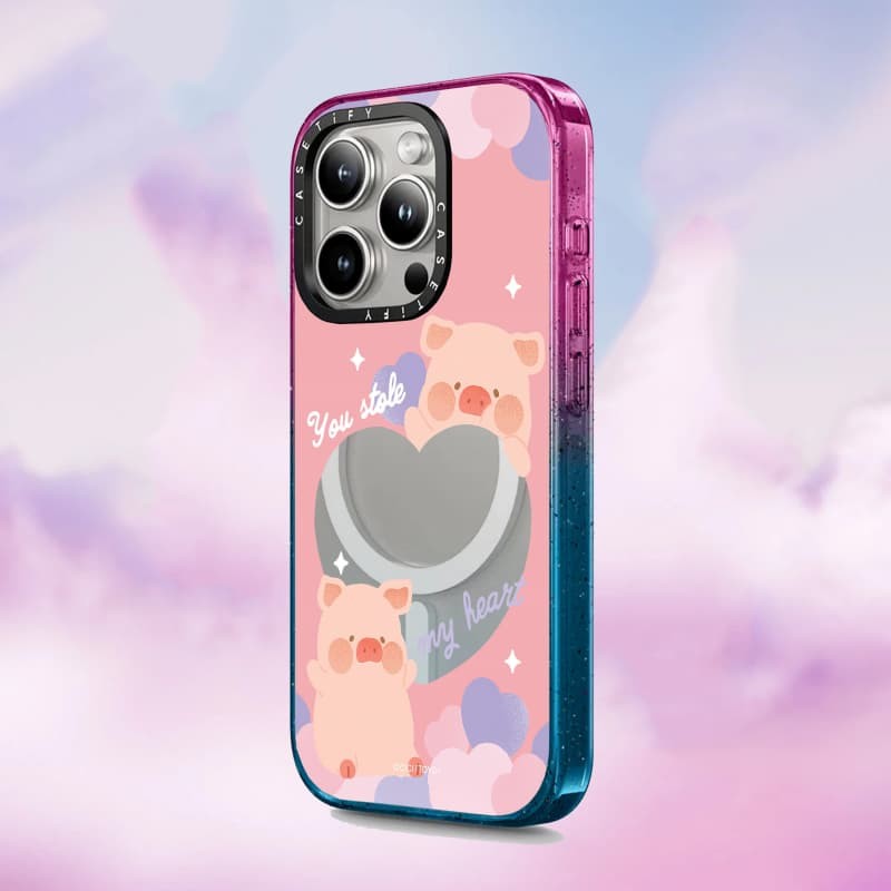 Casetify X Lulu the Piggy Heart Pink Case Black Edge Peach Haze Cotton ...