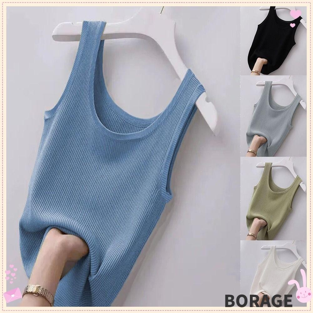 Borag เสื้อยืดแขนกุด ผ้าโพลีเอสเตอร์ถัก สีพื้น แฟชั่นฤดูใบไม้ผลิ และฤดู ...