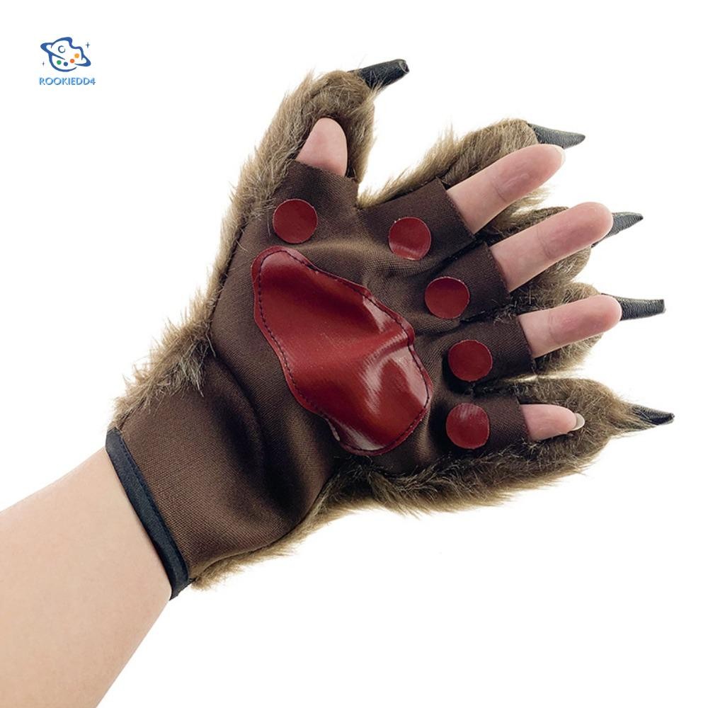 Rookiedd4 1 คู่ถุงมือหมาป่าฮาโลวีน, Fluffy Fingerless Werewolf Paws ...