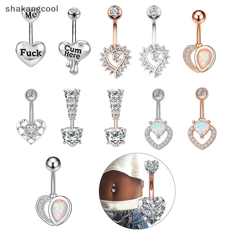 Sgl Zircon Letter Belly ปุ่มแหวน 14G CZ หัวใจ Navel แหวน Barbells คริสตัลเจาะเครื่องประดับ SGL ...